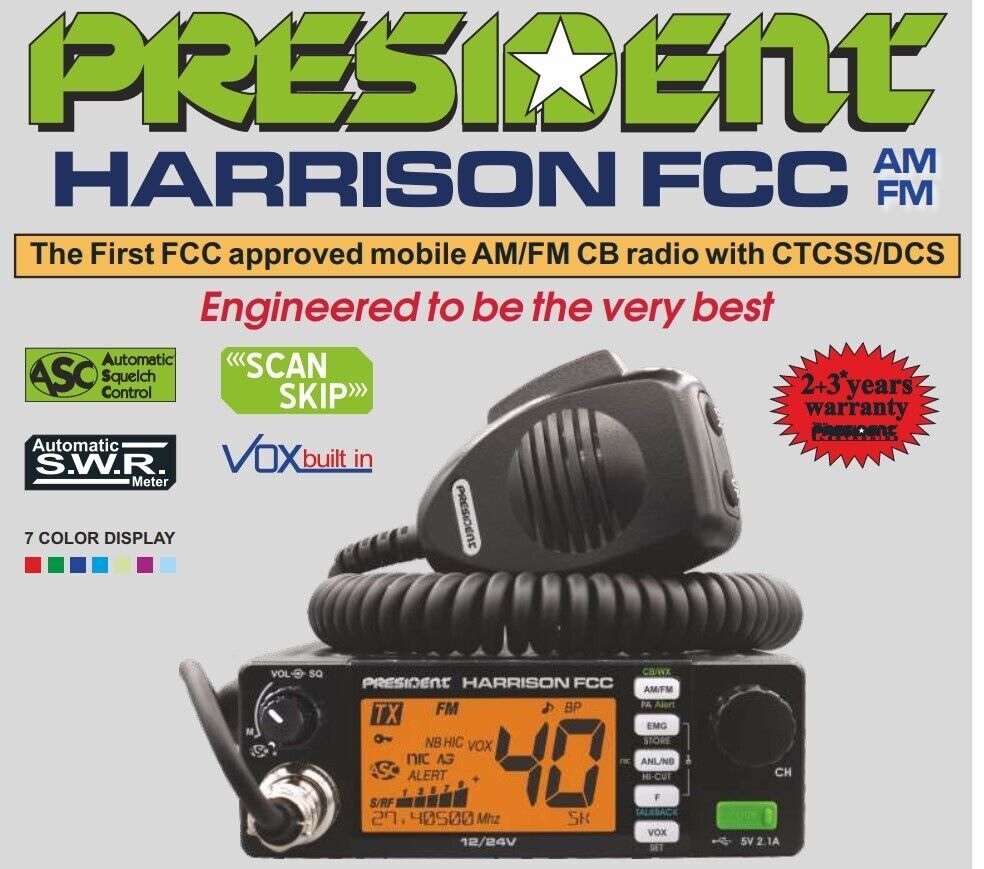 PRESIDENT- HARRISON 40 CHANNEL AM/FM 12-24 VOLT CB RADIO WITH USB PORT ...